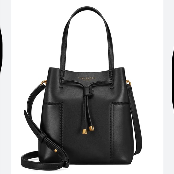 Tory Burch | Bags | Tory Burch Small Black Bucket Bag Tote Leather ...